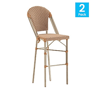 Flash Furniture Lourdes Commercial Grade Bistro Barstool, Stackable Indoor/Outdoor Dining Stool, 30"High, Natural/White & Light Natural Finish, Set of 2
