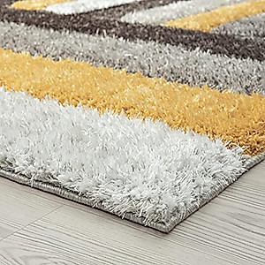 LUXE WEAVERS Lantanas Yellow 8x10 Shag Geometric Area Rug, Modern, Stain Resistant, Plush Indoor Rugs