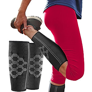 Sparthos Calf Compression Sleeve (Pair) – Leg Compression Brace for Men and Women – Shin Splint Calf Pain Relief Calves Blood Circulation Sports Support Running Walking Cycling Yoga (Black-M)