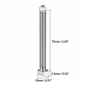 uxcell M8x75mm Hex Bolts 304 Stainless Steel Hexagon Screw Bolt 8pcs