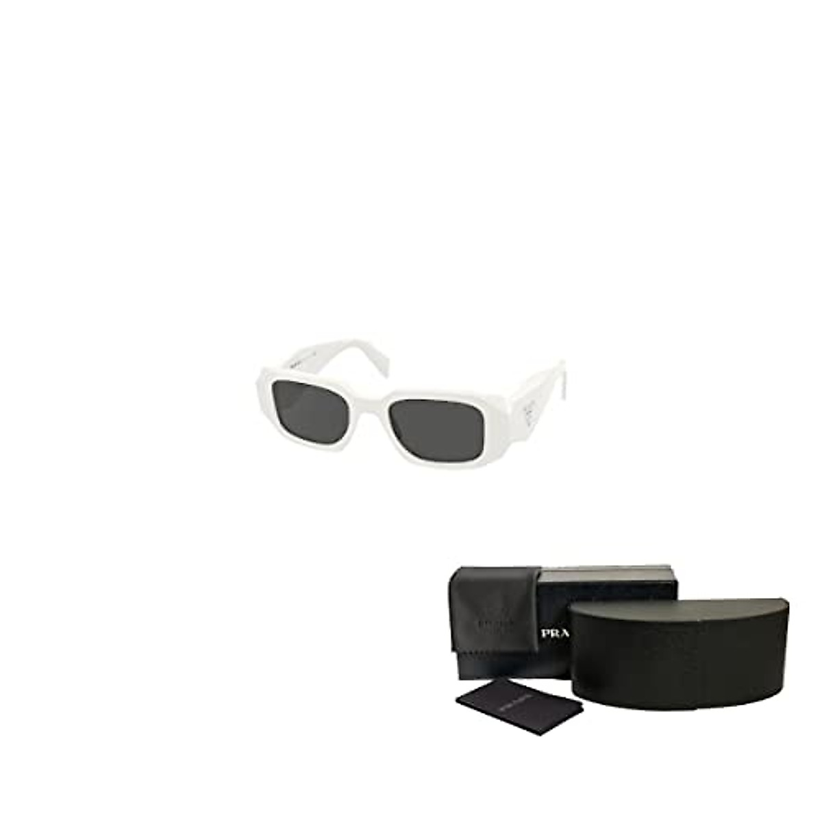 Prada PR17WS 1425S0 49MM Talc/Dark Grey Rectangle Sunglasses for Women + BUNDLE With Designer iWear Complimentary Eyewear Kit