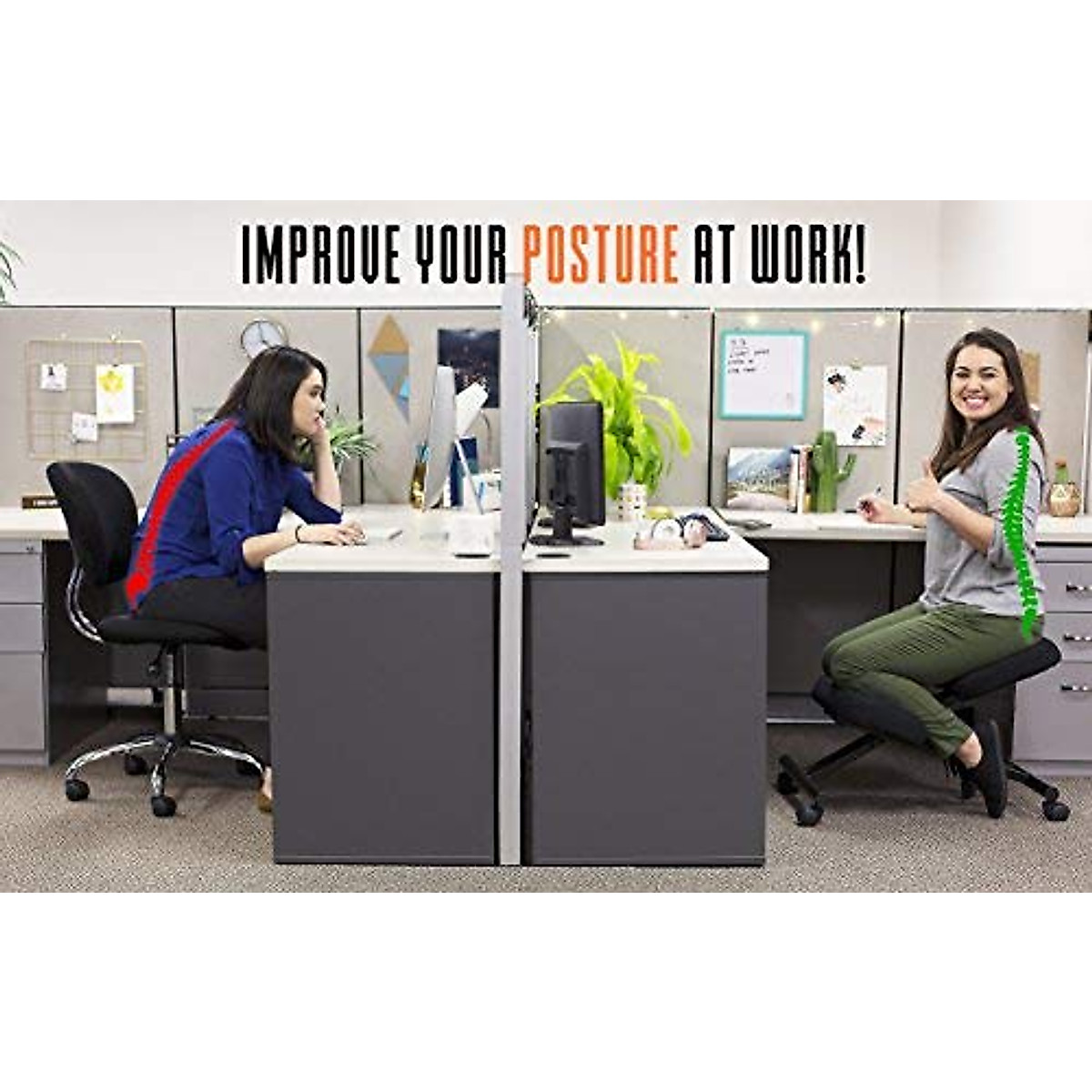 Posture Pro Ergonomic Kneeling Chair with Wheels | Fully Adjustable Mobile Office Seating | Improve Posture & Relieve Back Pain | Easy Assembly | Kneeling Desk Chair for Home, Office & School (Black)