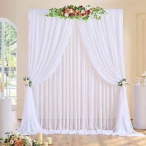 20x10ft White Sheer Backdrop Curtains with Lights for Parties, Wrinkle Resistant Backdrop Curtain for Baby Shower Birthday Wedding Photo, 4 Pack 5x10FT Curtains