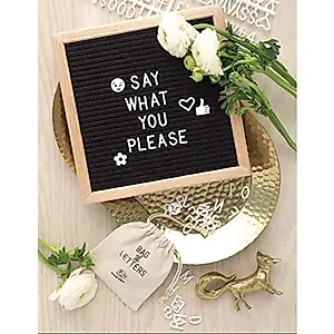 DesignWorks Ink Felt Letterboard with Stand - 10 x 10 in Changeable Letter Board with White Letters and Black Felt for Announcements, Milestones, First Day of School, Office, and Classroom