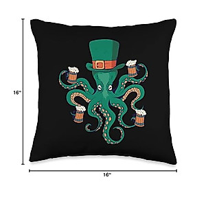 Funny saint Patrick's day double fisting twice octopus Irish Throw Pillow