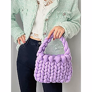 Women's Knit Clutch Bag Handmade Woven Knit Satchel Purse Handbag Shoulder Solid Color Bag