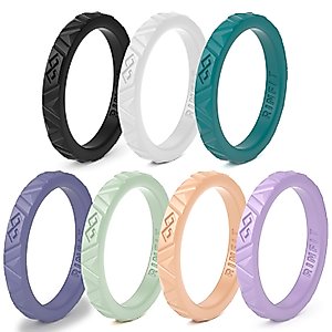 Rinfit Silicone Wedding Rings for Women - Soft, Stackable & Thin Silicone Ring Women - Rubber Wedding Bands Women- U.S. Design Patent Pending - SetI, Size 7
