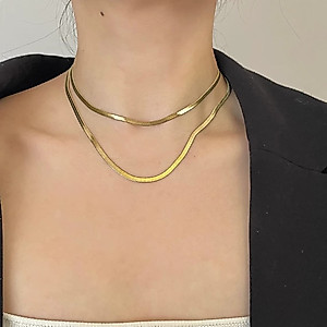 14K Gold Plated Layered Choker Necklace for Women Trendy Snake Chain Herringbone Necklace Gold Jewelry for Women Dainty Gifts for Birthday Christmas Valentine's Day Wedding