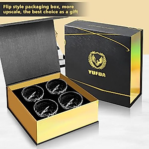 YUFDA Whiskey Glasses, 7 oz Bourbon Glasses Set of 4 Square Bottom, Old Fashioned Glass for Drinking Cocktail Scotch Cognac, Luxury Whiskey Gifts for Men Rocks Glasses