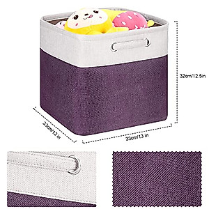 Fabric Cube Storage Boxes Foldable Storage Bins 13-Inch Dark Purple and Silver Khaki Patchwork Storage Baskets Cube Storage Bins with Handle Cubes Inserts Storage for Home and Office Supplies 13x13x13 cube organizer bin 3 Pcs/Pack, Sy-5