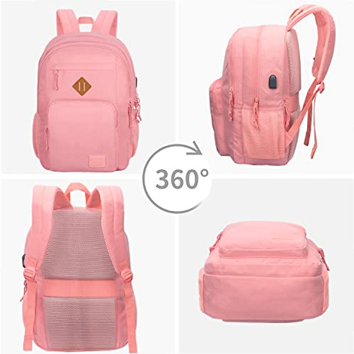 KEOFID Classic Travel backpack for Men and Women, Anti Theft Laptop Backpack with USB Charging Port for Work, Large Bag for College, Water Resistent(Bright Pink)