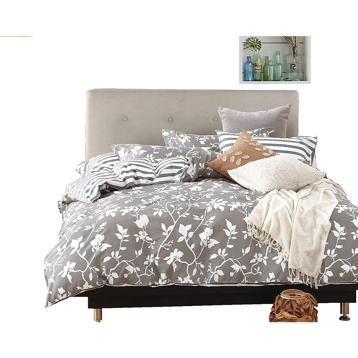 Swanson Beddings Leafy Vines Floral 2-Piece Cotton Reversible Duvet Cover and Pillow Sham (Twin XL)