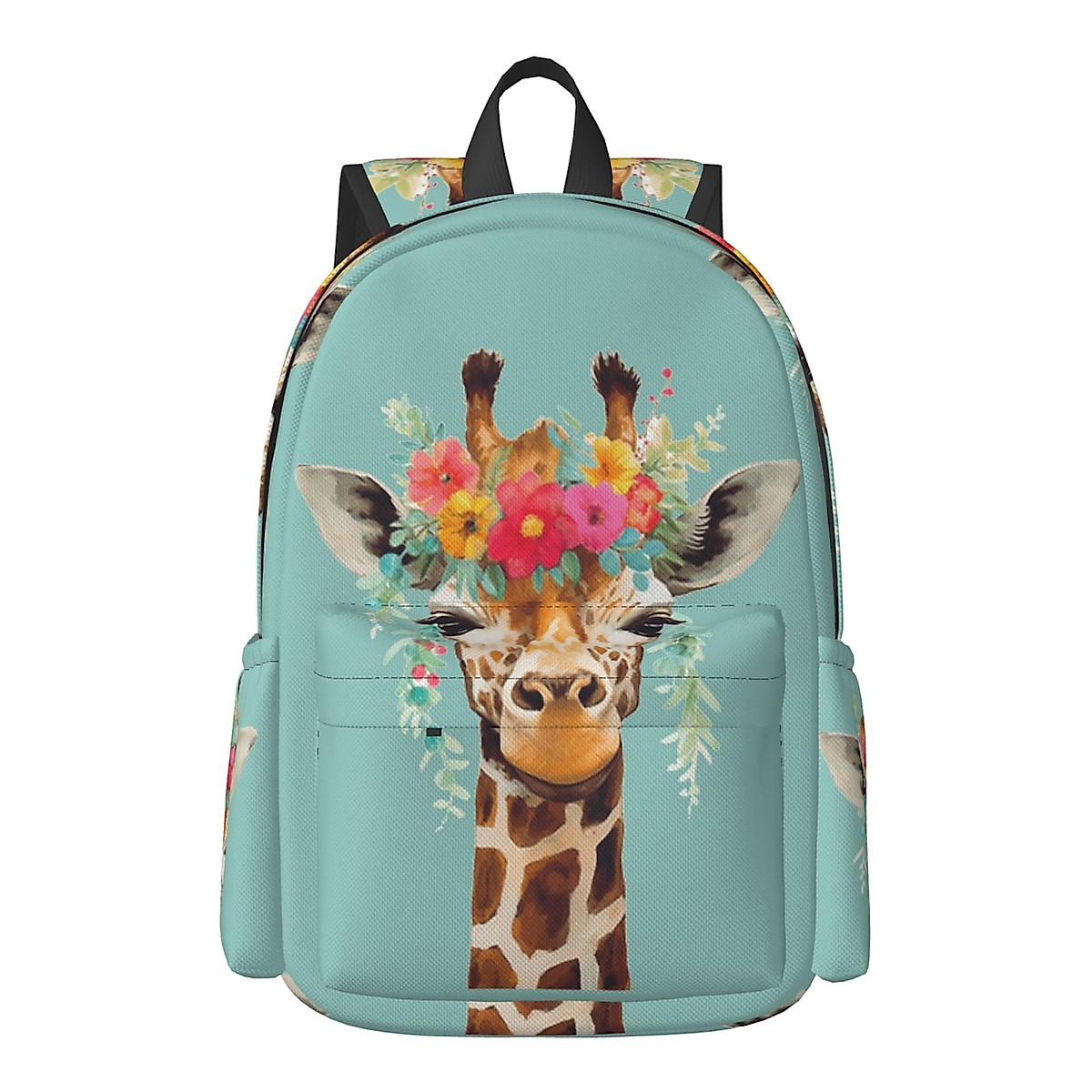 FeHuew 16 inch backpack Giraffe with Floral Headpiece Laptop Backpack Full Print School Bookbag Shoulder Bag for Travel Daypack