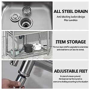 Indoor kitchen Stainless Steel sink,Outdoor utility garage sink,commercial sink with faucet,with storage rack,1 Compartment,Wear-resistant and smooth, large capacity,for restaurant,Basement. (Size :