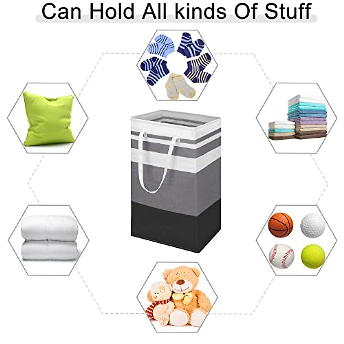 6 Pieces 75 L Laundry Hamper Freestanding Large Laundry Basket Organizer Waterproof Collapsible Tall Clothes Hamper Storage Basket with Easy Carry Handles for Dorm Room Bedroom Towels, Gradient Grey