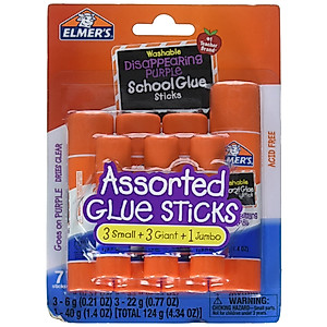 Elmer's Disappearing Purple School Glue Sticks, Assorted Sizes: 3 Small + 3 Giant + 1 Jumbo Glue Stick (E4081)