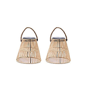 Outdoor Solar Hanging Lantern, 2 Pack Solar Lights Waterproof Table Light with Woven Rope Handle Rechargeable Decorative for Patio Backyard Garden Tree, Natural