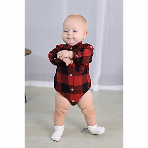 HAPPYMA Newborn Baby Boy Girls Plaid Outfit Flannel Romper Tops Infant Long Sleeve Button Down Plaid Casual Bodysuit Clothes