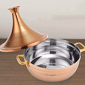 Hgjgwqh Moroccan Tagine Cooking Pot, 304 Stainless Steel Non Stick Tagine Pot with Cone-Shaped Closed Lid Large Moroccan Cooker Handmade Stovetop Pot,Gold,27cm