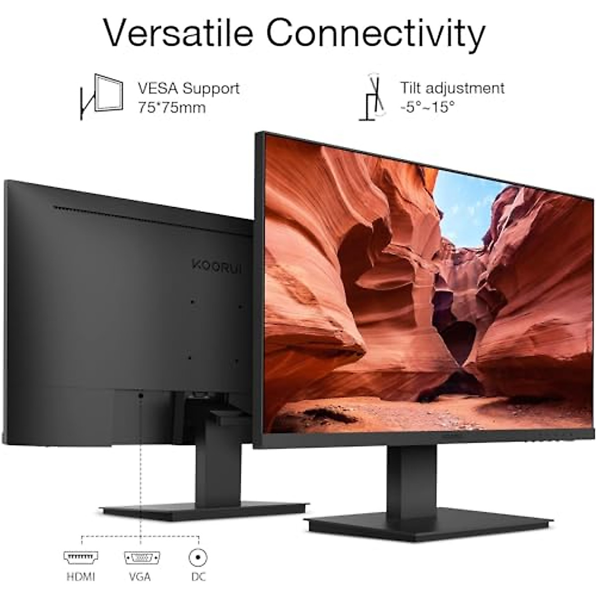 KOORUI 24 Inch Monitor, Full HD 1080p VA LED Computer Monitor, 75Hz FHD 1920 x 1080 Ultra Slim Desktop PC Monitor with HDMI, VGA, 75 x 75 mm VESA Mountable, Black