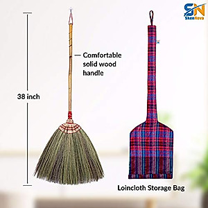 38" Thailanf Natural Grass Broom Bamboo Stick Handle for Sweeping Dirt, Dust, Garbage, Debris