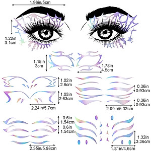 ANCIRS 6 Pack Holographic Stickers for Eye Makeup, Temporary Crystal Face Tattoo Cat Eyebrow Stickers for Halloween Carnival Party Cosplay Music Festival Decoration