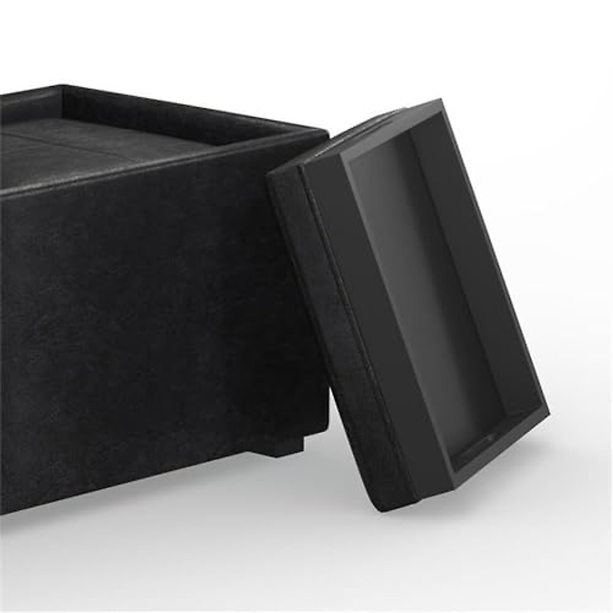 SIMPLIHOME Avalon 35 inch Wide Contemporary Rectangle 5 Pc Storage Ottoman in Distressed Black Vegan Faux Leather, Assembled, for the Living Room, Entryway and Family Room