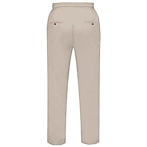poriff Men Pants Elastic Waistband Drawstring Line Pants Mens Running Pants Khaki, M