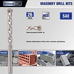 PLATINUMEDGE 140PC Multi-Purpose Drill Bits Set, 88PC Titanium Twist Drill Bits 26 Pieces Masonry Drill Bits 26 Pc Brad Point Drill Bits, with Hard Storage Case, for Wood, Metal, Masonry, etc.