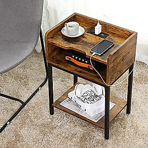 Nightstand with Charging Station, Side Table End Table with USB Ports and Power Outlets, Modern Bedside Night Stand for Bedroom, Living Room, Retro Brown 1-Pack