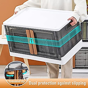 Storage Bins with Lids with Removable Rollers, Sturdy Storage Box with Door and Secure Latching Buckles, Foldable Closet Organizer, Easy installation, Plastic Storage Containers (White)