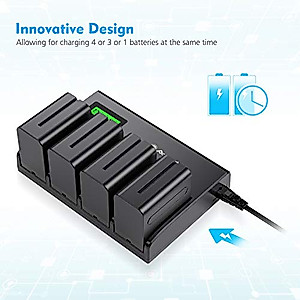 Powerextra 4 Pack Batteries and 4-Channel Charger for Sony NP-F970, NP-F960, NP-F950, NP-F930, NP-F770, NP-F750, NP-F570, NP-F550