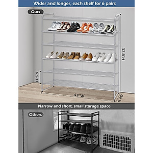 KEETDY Long 6 Tier Shoe Rack Organizer Tall Metal Shoe Organizer for Entryway Bedroom Floor Garage, Wide Shoe Shelf Storage Fits 42 Pairs Men Sneakers, Gray
