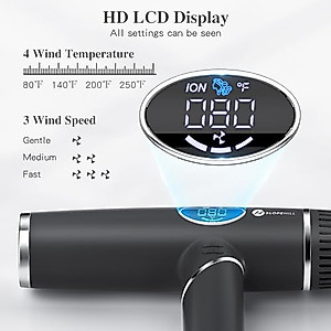 Slopehill Foldable Professional Ionic Hair Dryer, 2000W Portable Blow Dryer with Magnetic Diffuser Attachment for Curly Hair, 110,000 RPM Hair Dryer for Travel Salon, LCD Display/AUTO Clean