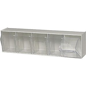 Quantum Storage Clear Tip Out Storage Bin - 5 1/4in. x 23 5/8in. x 6 1/2in. Size, White, 5-Bin System