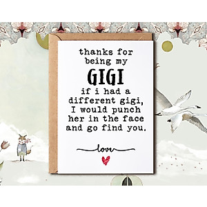 NTVShop Thank You Card - For Being My Gigi Card - Funny Birthday Card - Humorous Gigi Christmas Keepsake - Gift For Her