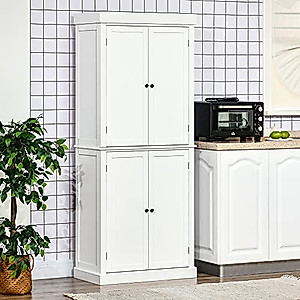 HOMCOM Freestanding Modern 4 Door Kitchen Pantry, Storage Cabinet Organizer with 6-Tier Shelves, and 4 Adjustable Shelves, White