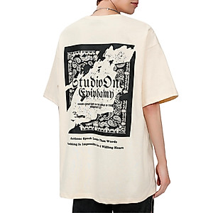 Aelfric Eden Graphic Tees Y2K Vintage Tee Shirt Oversized Streetwear T Shirts Streetwear Unisex Casual Summer Tops Apricot