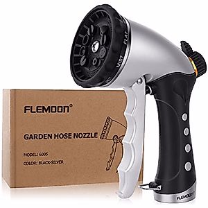Flemoon Garden Hose Nozzle Heavy Duty, Metal Hose Sprayer with 10 Water Patterns, High Pressure Hand Spray with Flow Control, Best for Watering Outdoor Plant, Washing Car and Showering Pet, Silver