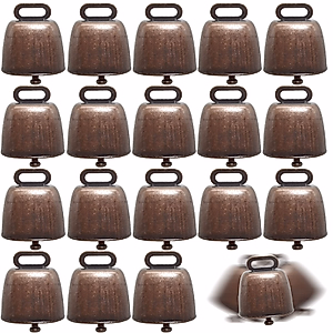 TIHOOD 18PCS Cow Horse Sheep Grazing Copper Bells Small Brass Bells Cattle Goat Farm Loud Bronze Bell Long Distance Horse Sheep Iron Bells for Christmas Decoration (Red Bronze)