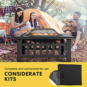 VIVOHOME 2 in 1 Outdoor Fire Pit - 36 Inch Large Bonfire Wood Burning Outside Firepit for Patio and Backyard with Spark Screen, Round Grill Grid, Poker and Fireplace Cover