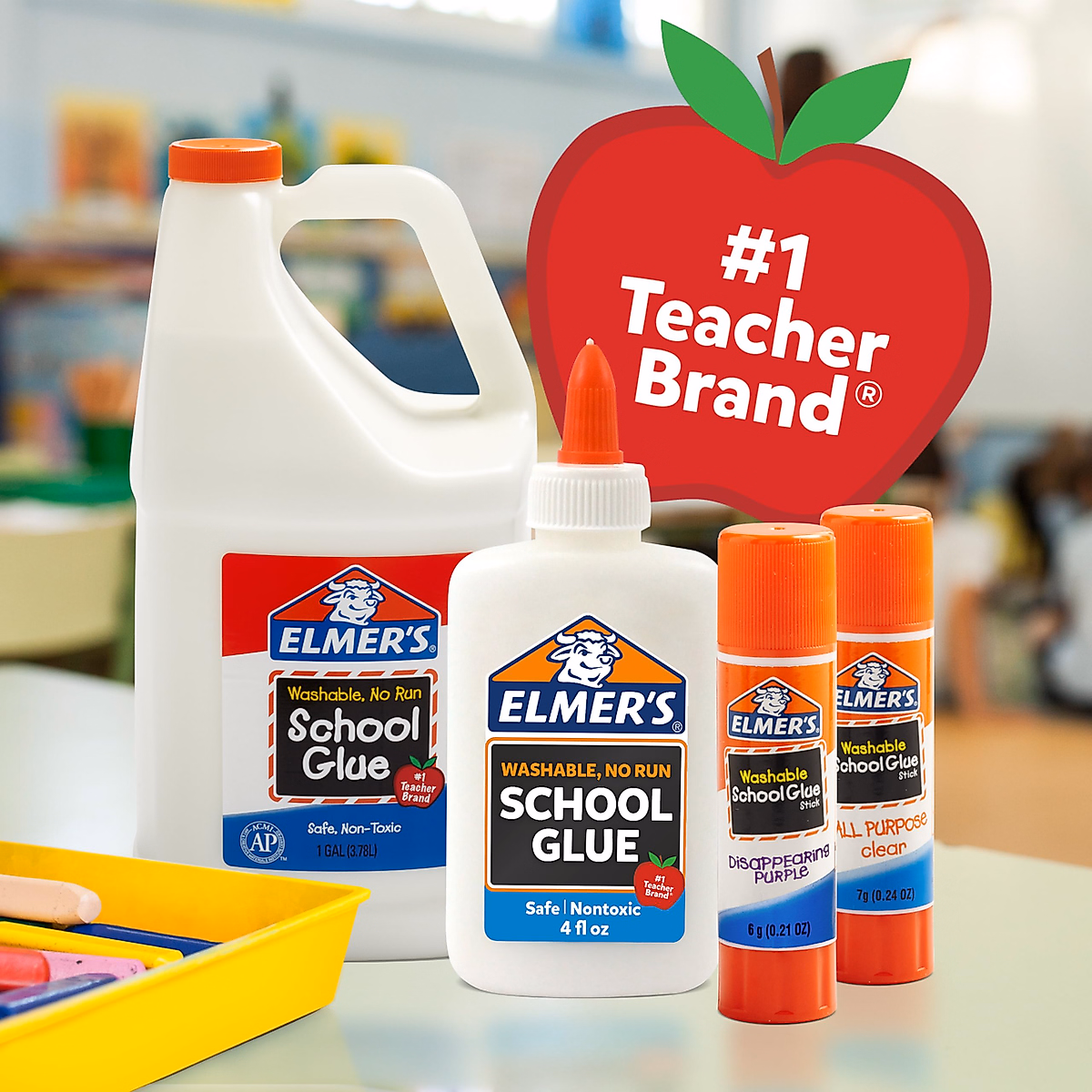 Elmer's Disappearing Purple School Glue Sticks, Washable, 6 Grams, 12 Count