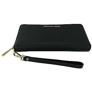 Michael Kors Jet Set Travel Continental Leather Wallet/Wristlet - Black/Gold, Medium