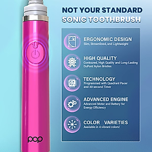 Pop Sonic The Ultimate Pro Toothbrush (Pink) | Rechargeable Toothbrush w/Up to 40,000 Brush Strokes/Minute -Long-Lasting Dupont Nylon Bristles -Teens & Adult Toothbrush w/Quadrant Pacer & Timer