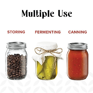 [6 Pack] 32 oz. Wide-Mouth Glass Mason Jars with Metal Airtight Lids and Bands 1 quart Large for Canning, Preserving, & Meal Prep