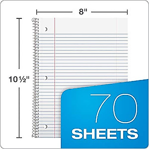 Oxford Spiral Notebooks, 1-Subject, College Ruled Paper, 70 Sheets, 24 per Pack, Colors May Vary (65021)