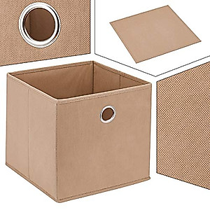 i BKGOO Foldable Storage Cube Drawer Bins Collapsible Fabric Storage Boxes with Round Metal Grommets for Organizing Shelf Nursery Home Closet 4Pack&6Pack 11x11x11 inch (6 Pack Beige, 11x11x11 inch)