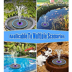 SZMP 3.5W Solar Powered Bird Bath Fountains with Flower 2023 Upgraded Glass Panel, 7 Nozzle & 4 Fixer, Solar Water Fountain Pump for Garden, Pond, Pool (Blue)