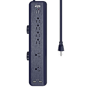 KMC 6-Outlet Surge Protector Power Strip Clamp Mount 7 Feet Cord with 2.4A 2-Port USB Charging Station …
