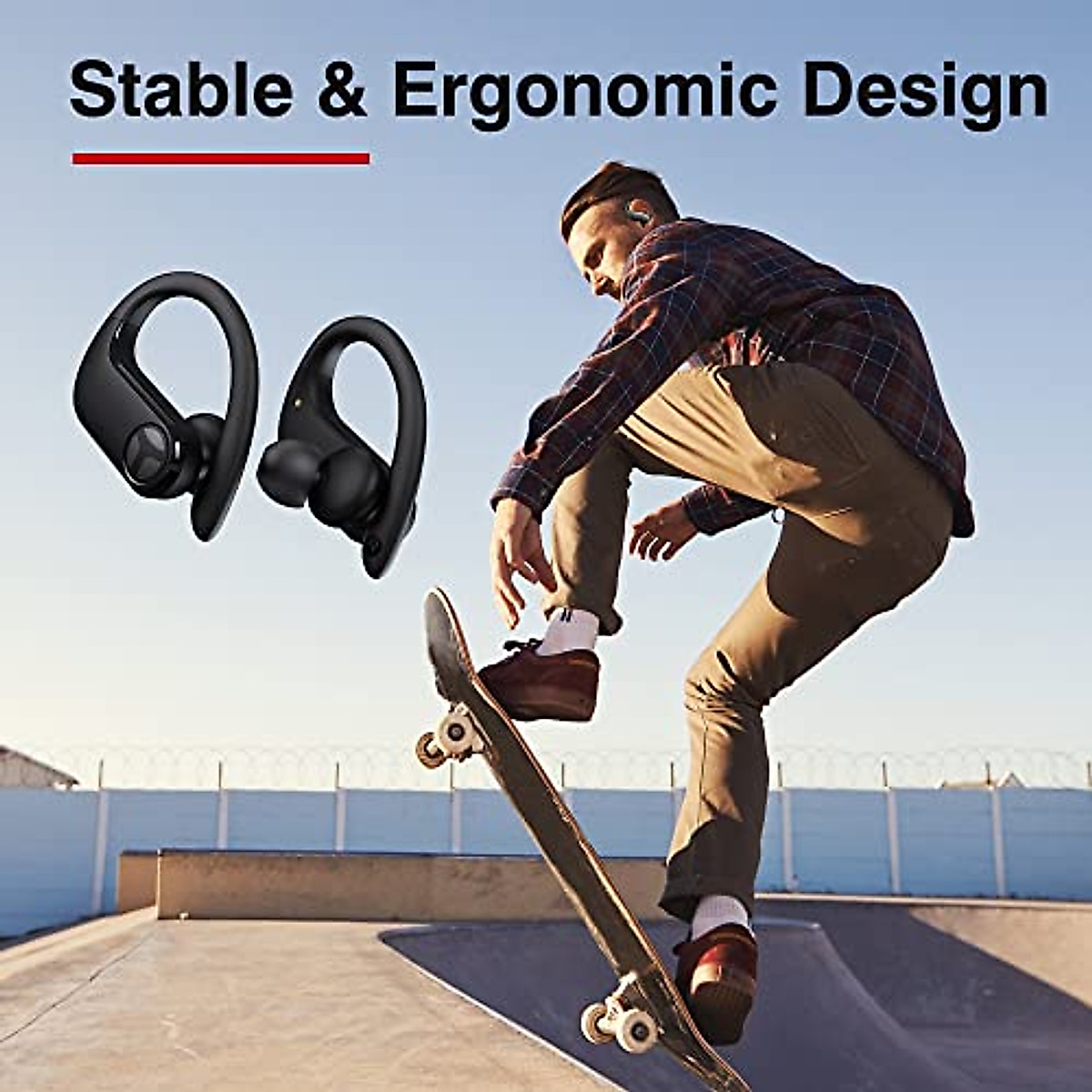 TRANYA X1 Wireless Earbuds Bluetooth Headphones 66Hrs Playtime with Wireless Charging Case & LED Display, Over-Ear Waterproof Earphones with Earhook, Headset with 4-Mic for Sports Workout Black